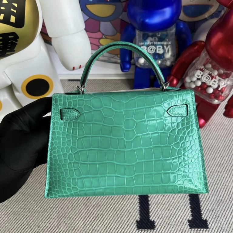 Hermès Kelly Mini Ii 2代 O6 Vert Jade 帝王绿 亮面美洲鳄鱼 银扣 Hermès Birkin Kelly